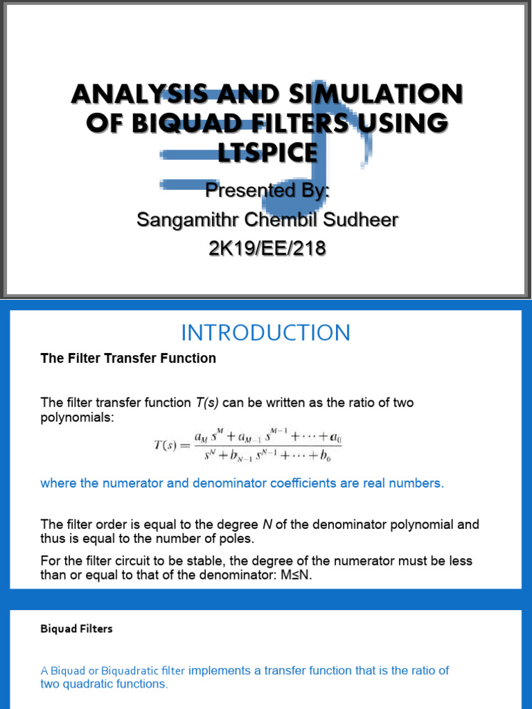 Analysis and Simulation of Biquad Filters Using LTSPICE 1 | PDF