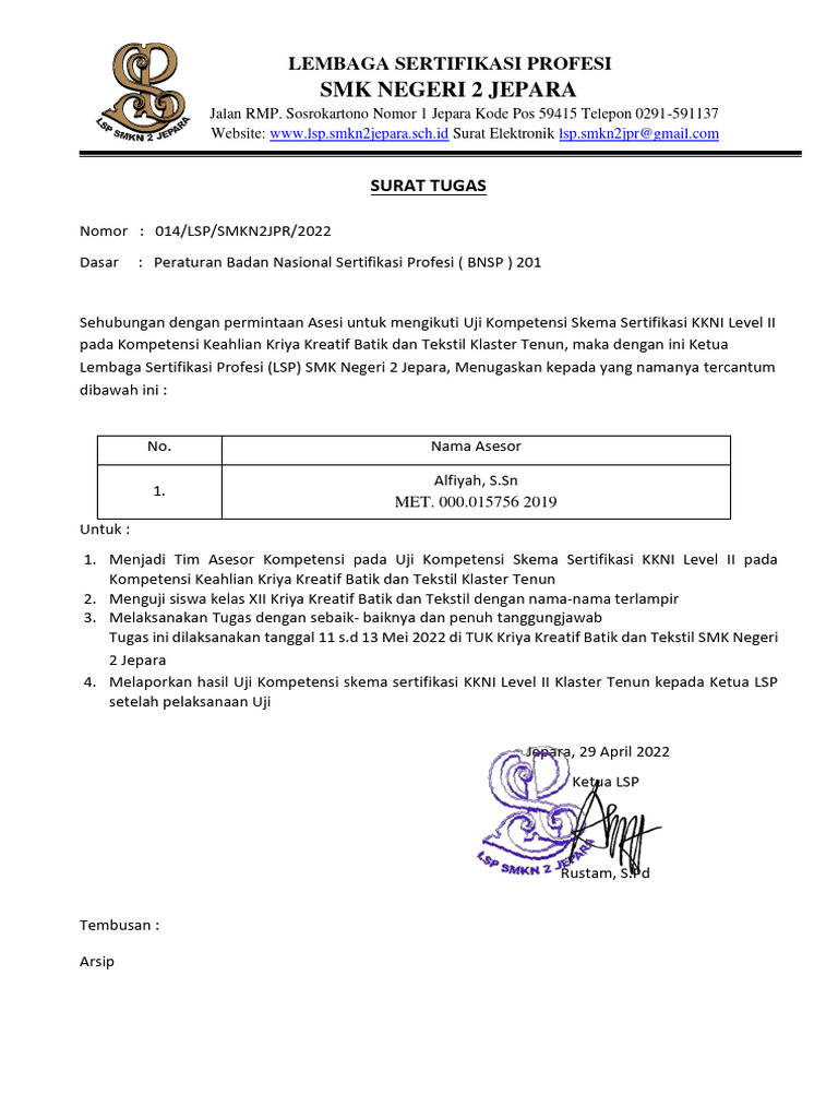 Surat Tugas Asesor Alfiyah | PDF