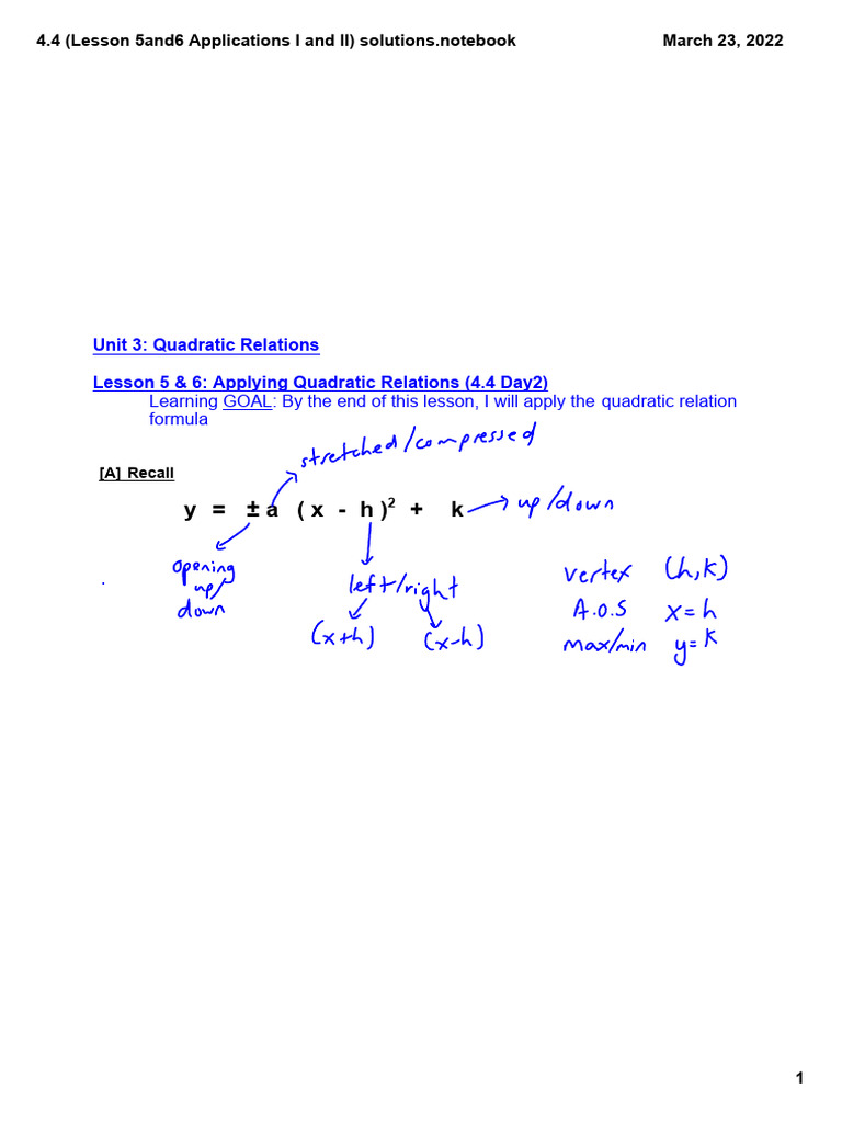 Quadratic Relations Applications Guide | PDF | Quadratic Equation | Analytic Geometry