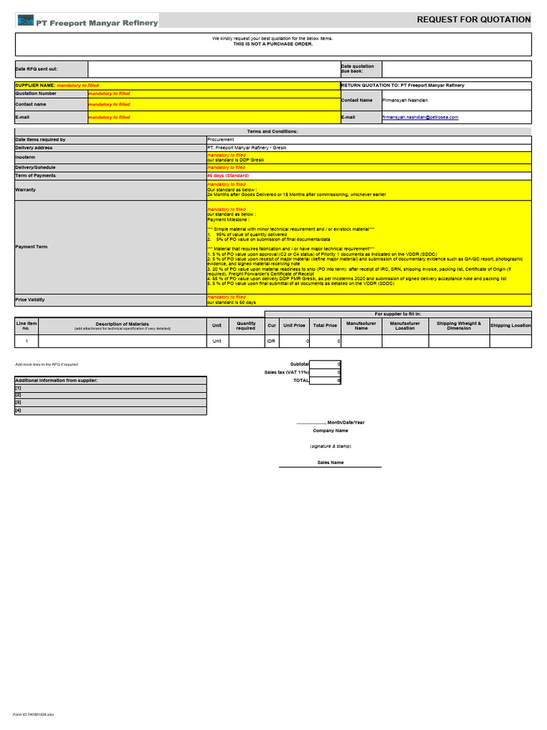 RFQ Template | PDF | Receipt | Supply Chain Management