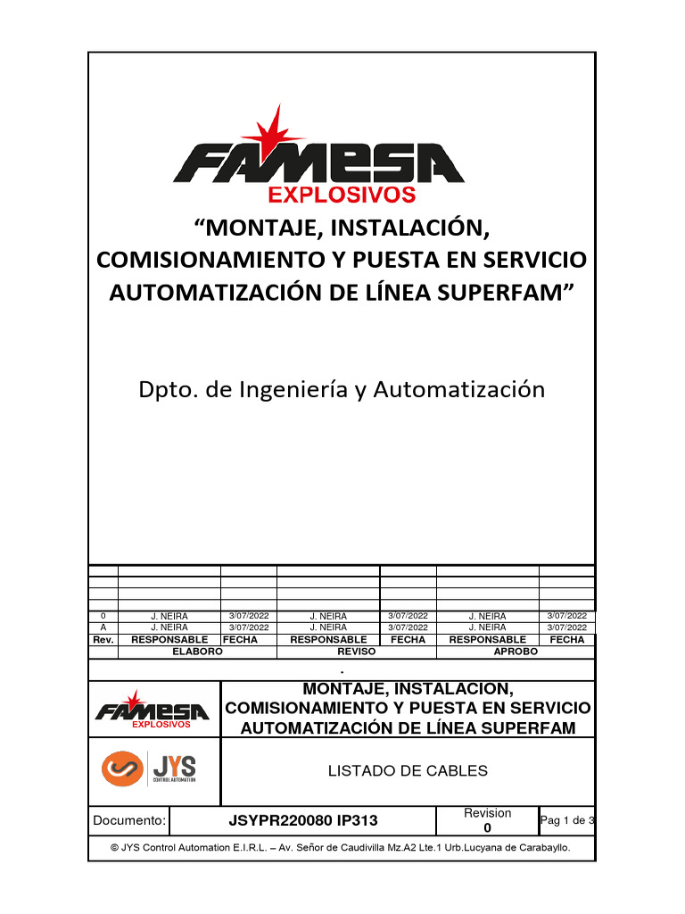 JYS PR220080-IP304 Listado de Cables | PDF | Ingeniería de control | Hidráulica