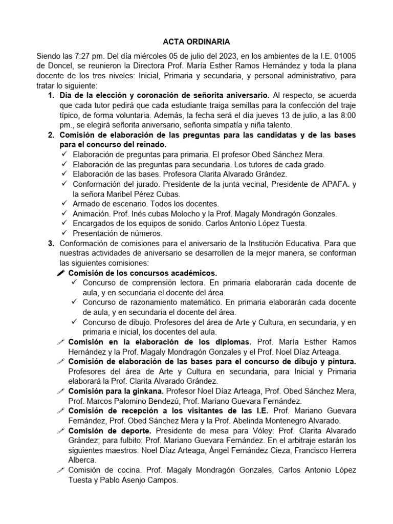 Acta Ordinaria de Comisiones 01005 | PDF | Maestros
