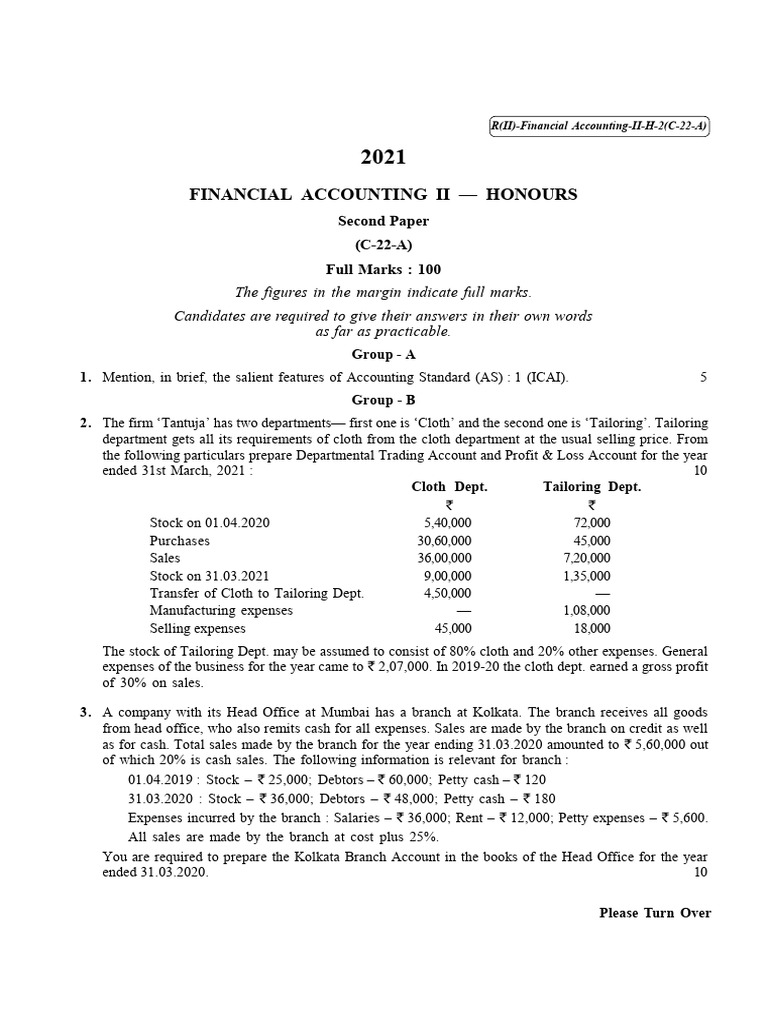 CU-2021 B. Com. (Honours) Financial Accounting-II Part-II Paper-C-22A ...