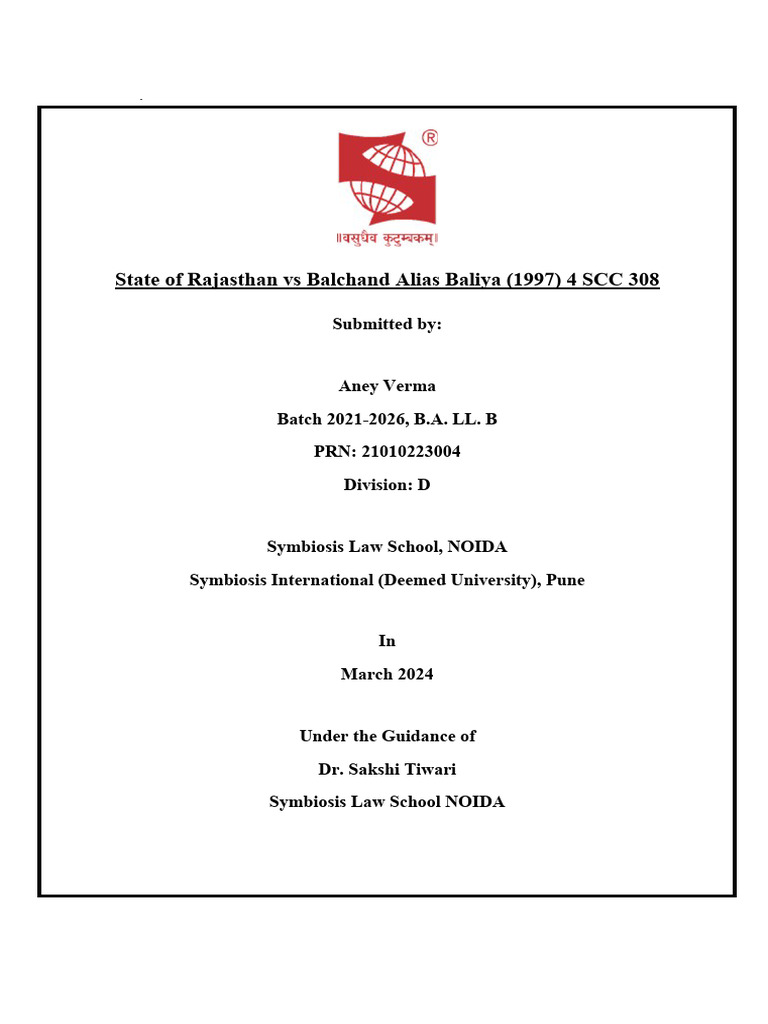 State of Rajasthan Vs Balchand Alias Baliya (1997) 4 SCC 308 | PDF ...