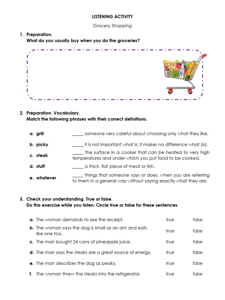Grocery Shopping Listening Activity | PDF