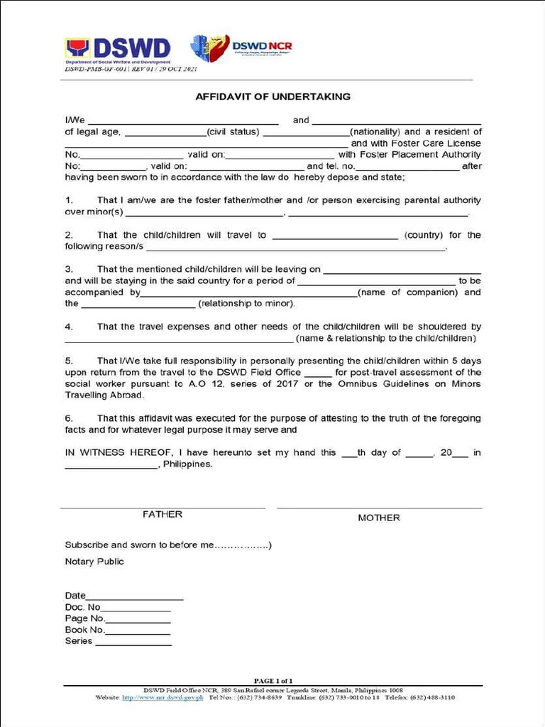 DSWD Travel Clearance Application Form - Page 0005 | PDF