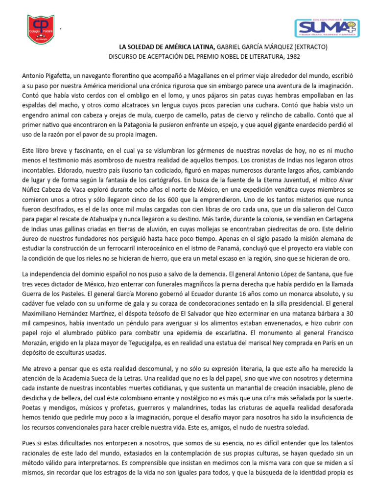 La Soledad de América Latina Mini Ensayo N°1 | PDF | America latina