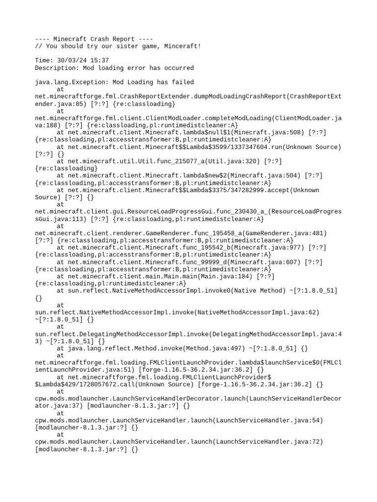 Minecraft Mod Loading Crash Report | PDF | Java Virtual Machine | Software