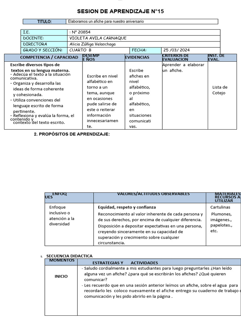 Elaboramos Un Afiche para Nuestro Aniversario | PDF | Evaluación | Aprendizaje