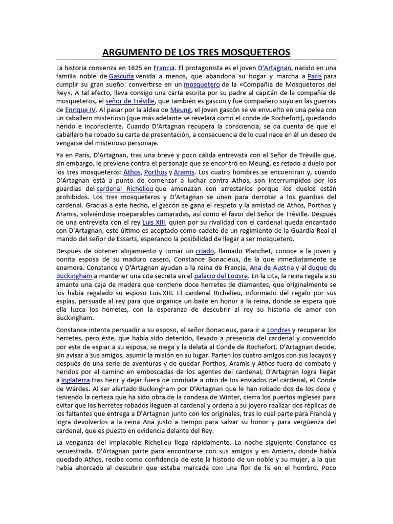Argumento de Los Tres Mosqueteros | PDF | Los tres mosqueteros ...