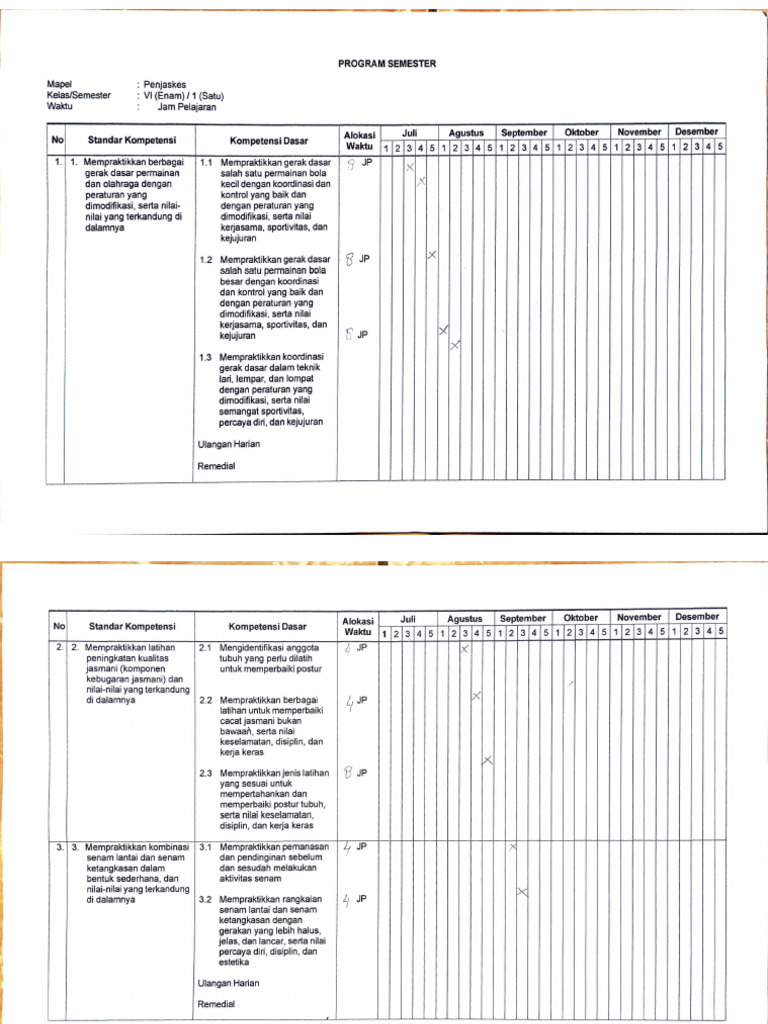 Program Semester Pjok Kelas Vi | PDF
