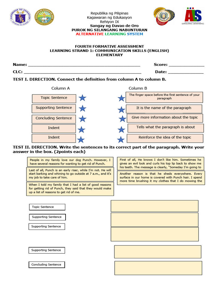FORMATIVE ASSESSMENT and ANSWER KEY | PDF | Paragraph