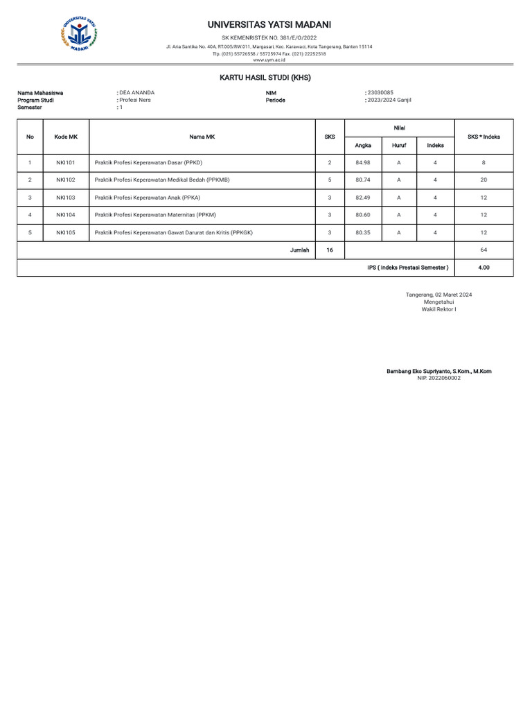 Cetak Laporan KHS Mahasiswa | PDF
