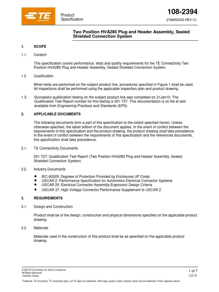 Product Specification-ENG - SS - 108-2394 - C1 | PDF | Electrical ...