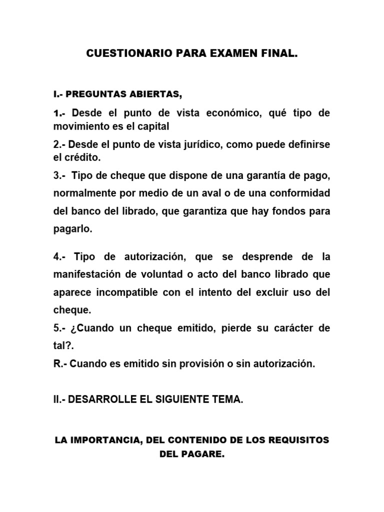 Cuestionario Examen Final | PDF