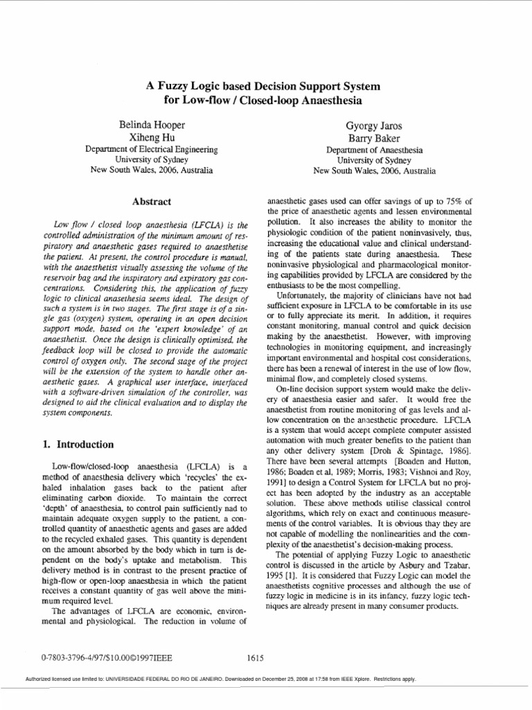 A Fuzzy Logic Based Decision Support System For Low-Flow Closed-Loop Anaesthesia | PDF ...