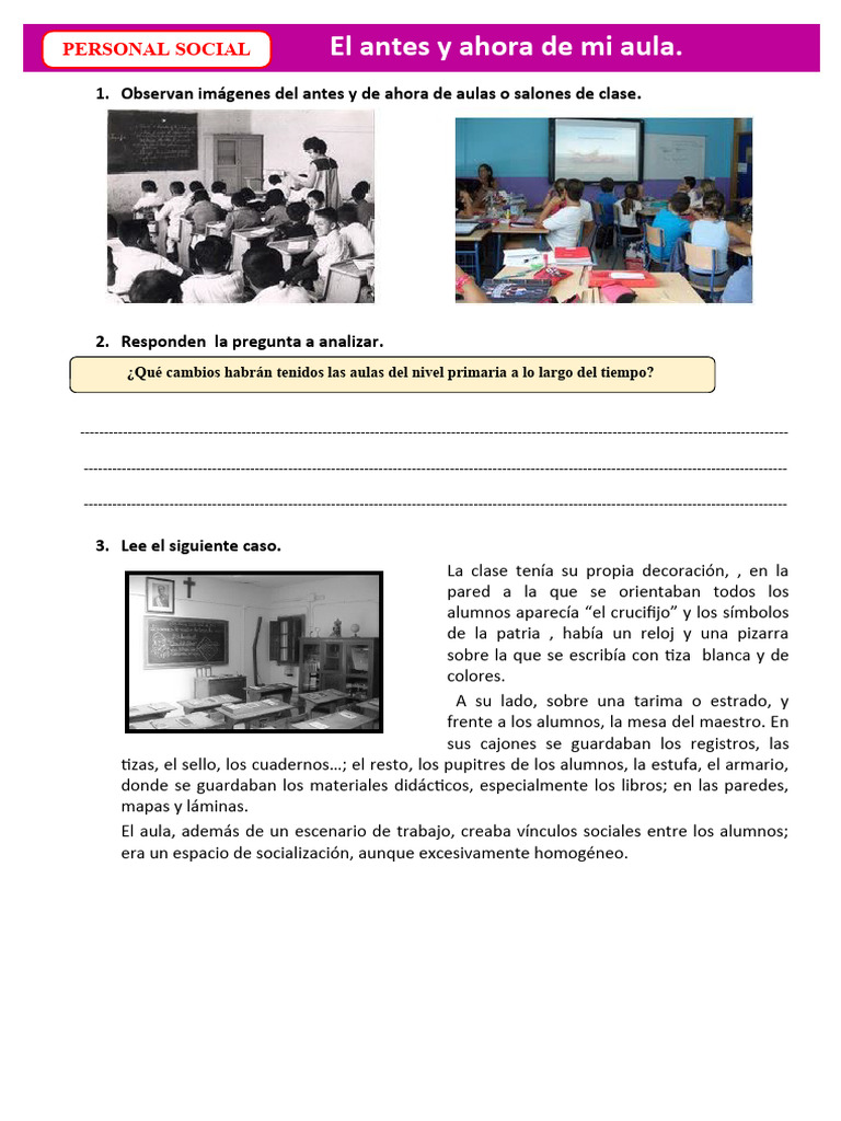 D1 A2 FICHA PS. El Antes y Ahora de Mi Aula. | PDF | Salón de clases ...