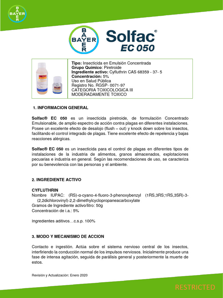 Ficha Técnica Solfac EC V2020 | PDF | Agua | Insectos