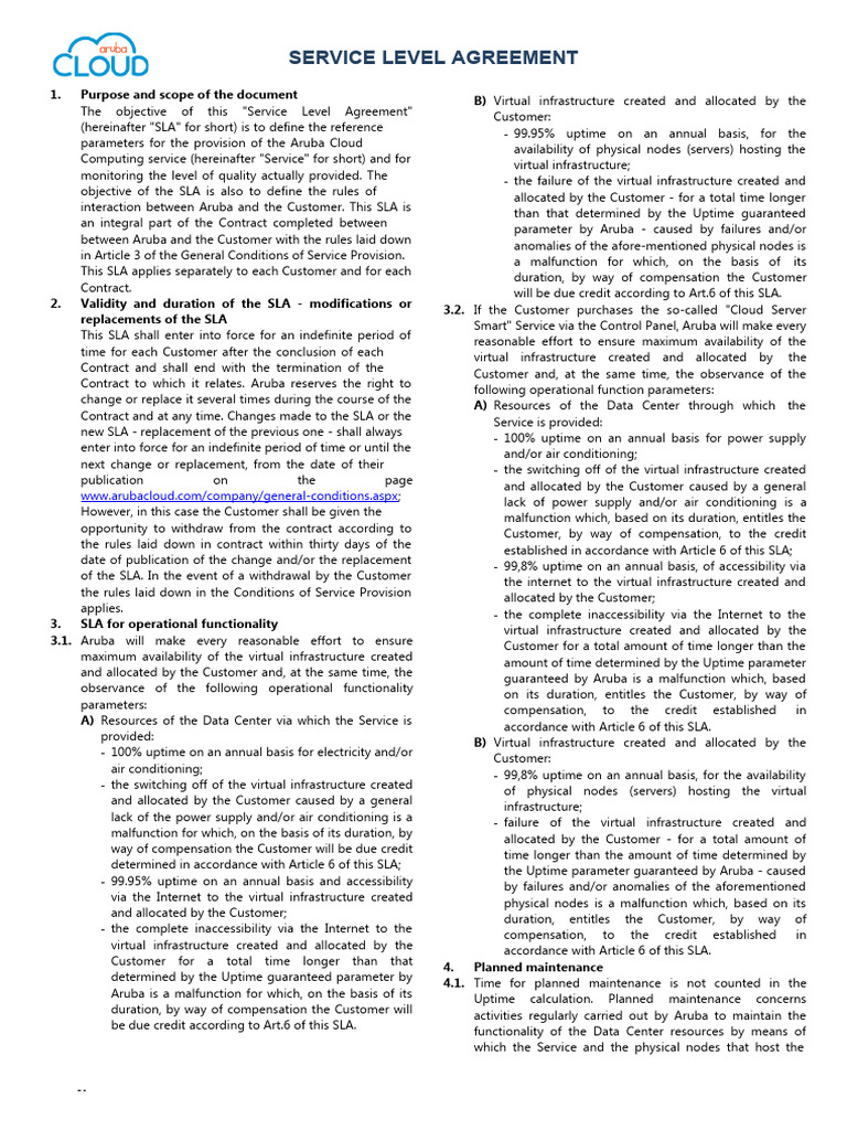 Service Level Agreement | PDF | Service Level Agreement | Computing