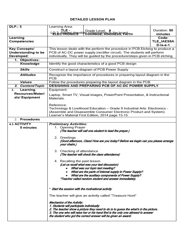 Detailed Lesson Plan Electronics 3 | PDF | Printed Circuit Board ...