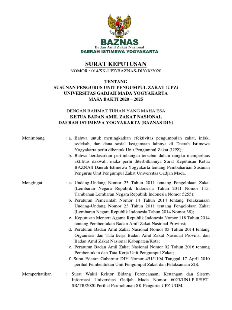 SK UPZ Pembaharuan RZIS UGM Tahun 2020 2025 | PDF