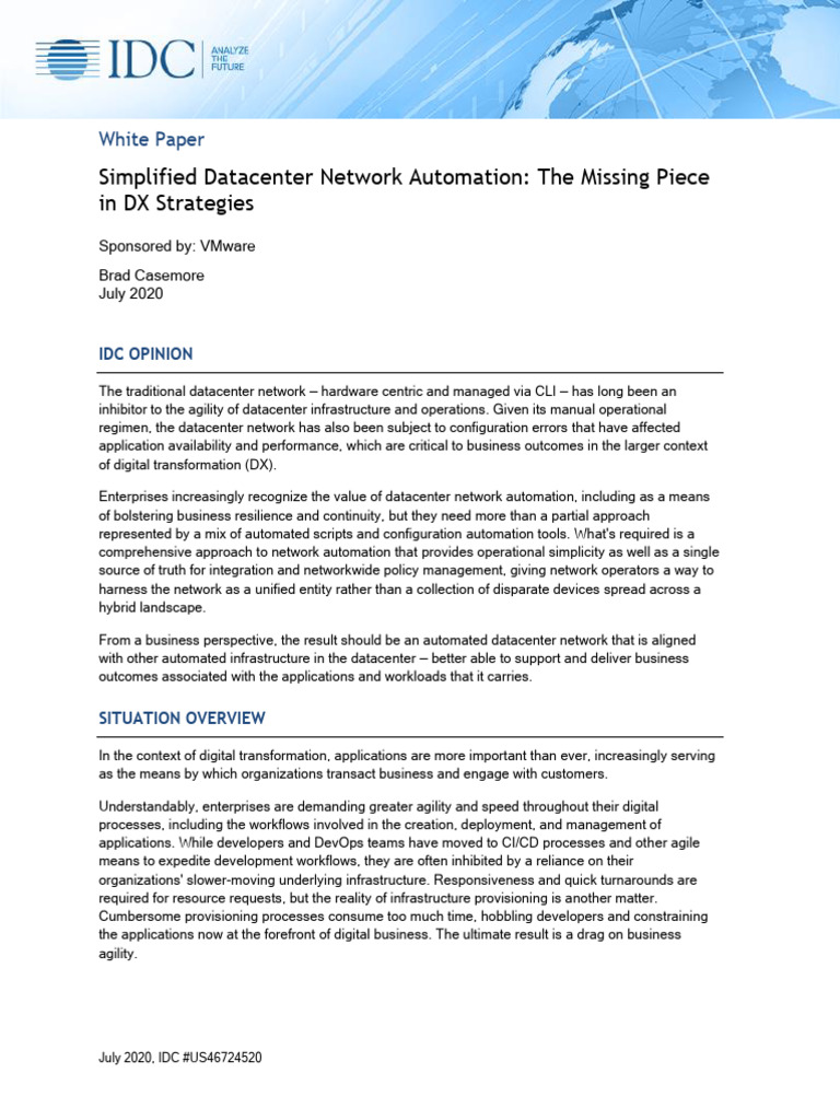 IDC WhitePaper Simplified Data Center Network Automation | PDF | Cloud Computing | Data Center