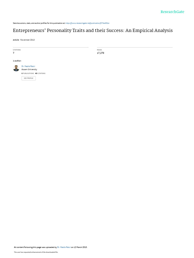 Entrepreneurs' Personality Traits and Their Success: An Empirical ...