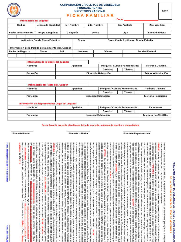 Formato Ficha Familiar | PDF | Deportes | Documento de identidad