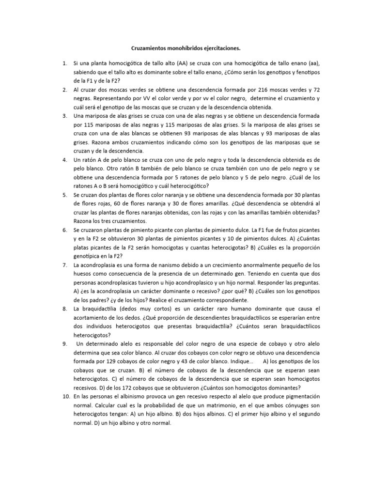 Cruzamientos genéticos y análisis de descendencia | PDF | Cigosidad ...