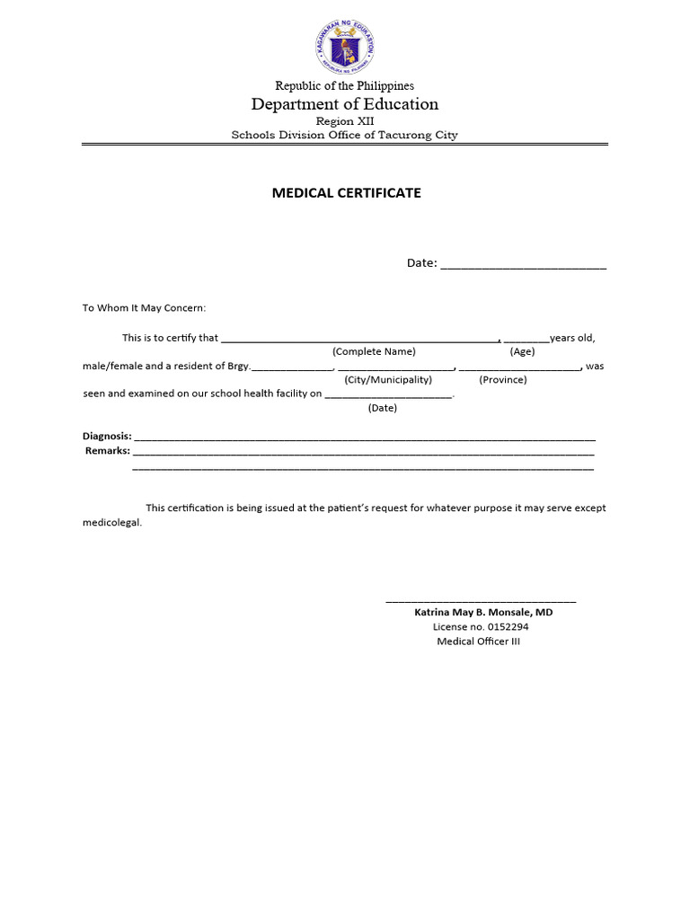 Medical Certificate | PDF