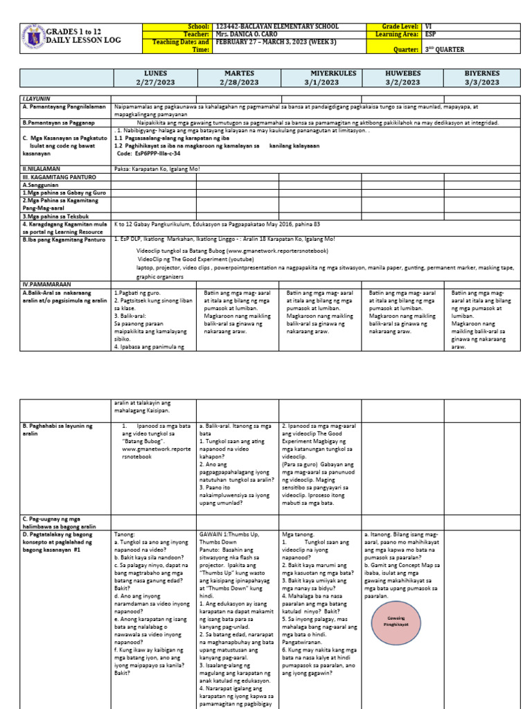 DLL - Esp 6 - Q3 - W3 | PDF