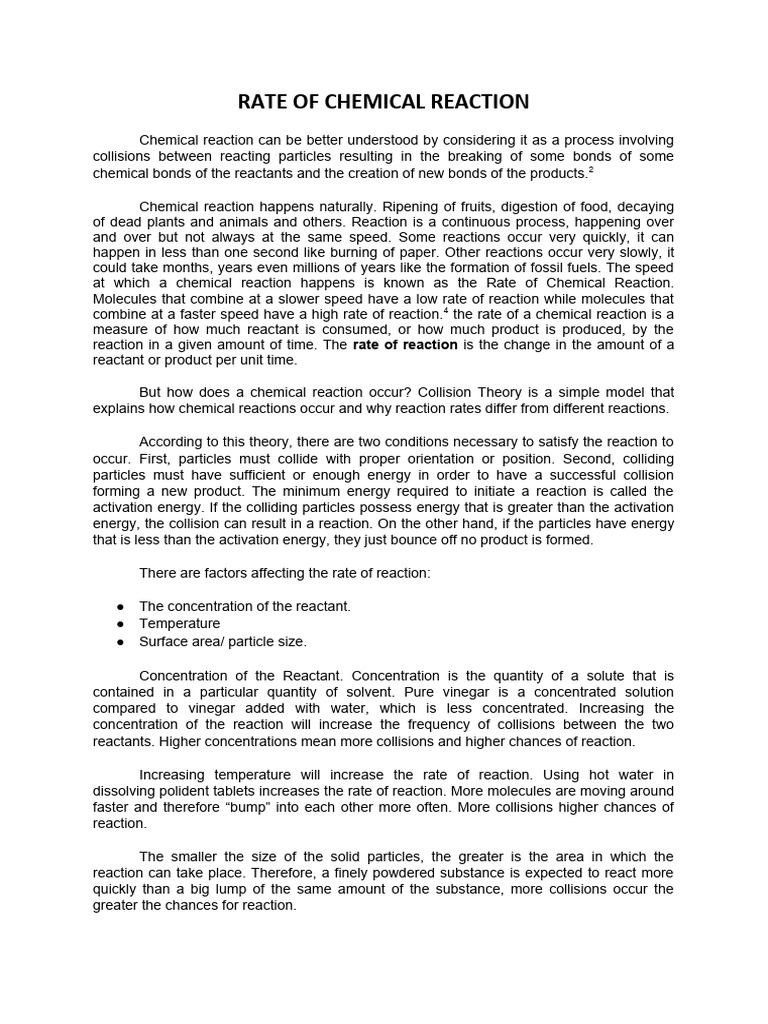 Rate of Chemical Reaction | PDF | Reaction Rate | Chemical Reactions