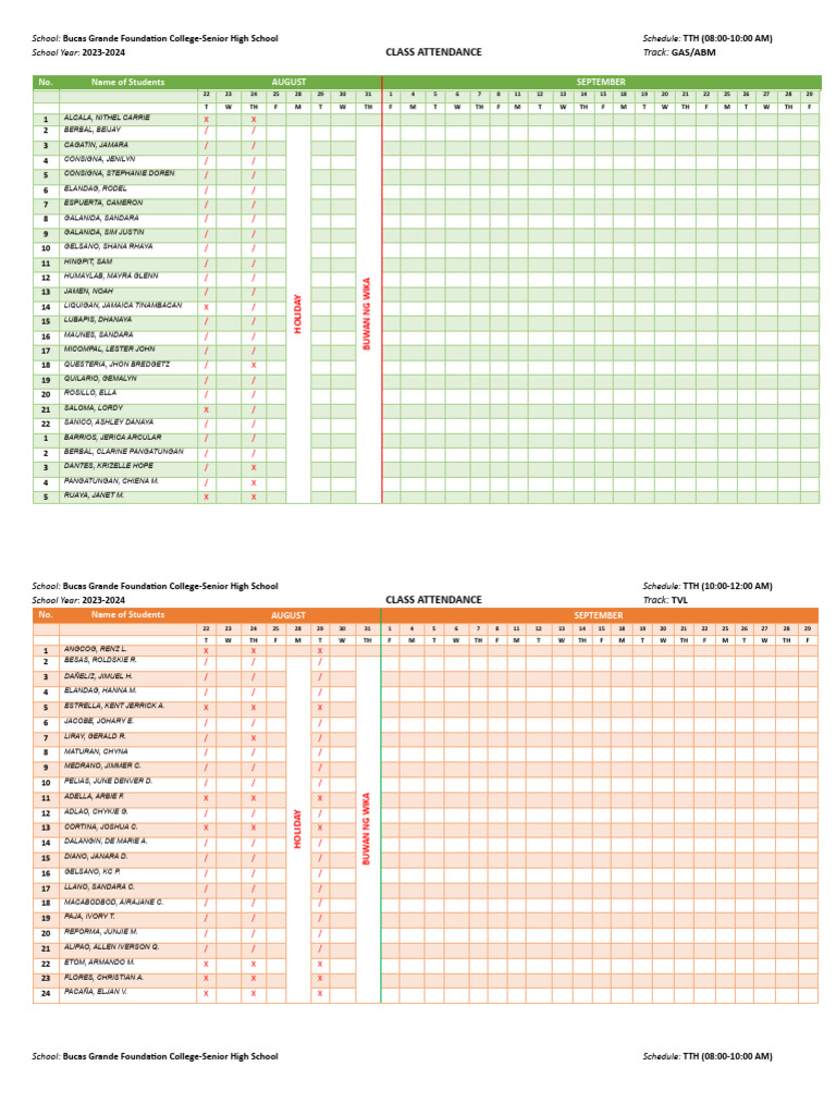 Attendance Grade 12 | PDF