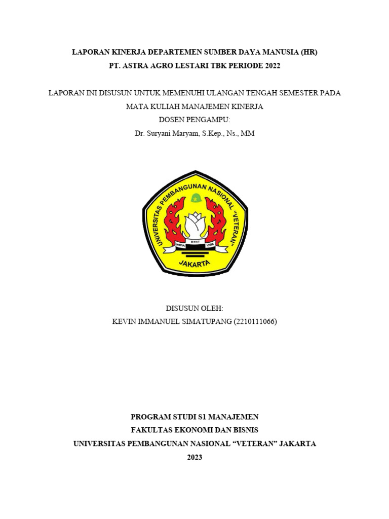 Laporan Kinerja Departemen Sumber Daya Manusia (HR) Pt. Astra Agro ...