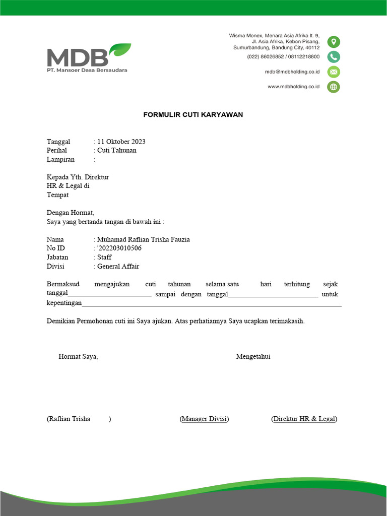 Form Cuti Karyawan | PDF