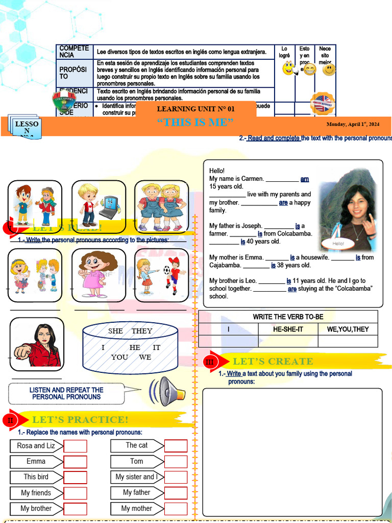 1° 2° Ficha de Actividades Week #03 UNIT 1 | PDF