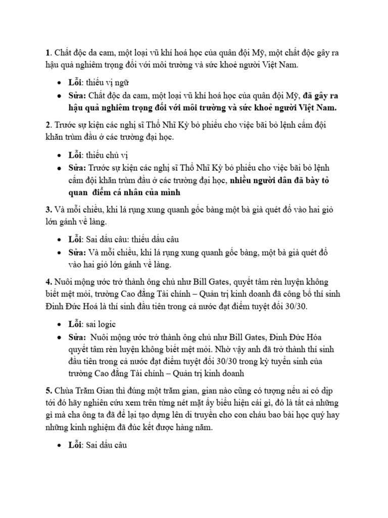 BT S A L I Câu Sai | PDF