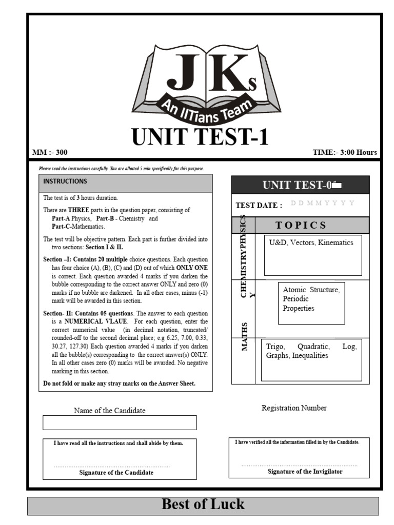 Unit Test 2 Sh25 | PDF | Physical Chemistry | Physical Sciences