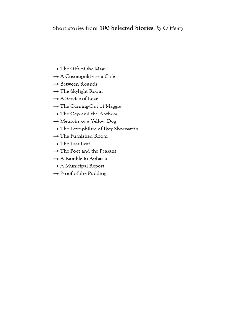 Open Project - Short Stories From 100 Selected Stories | PDF