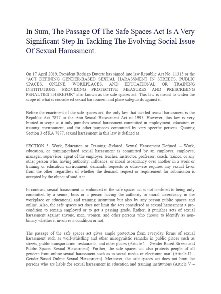 Safe Spaces Act Notes | PDF | Sexual Harassment | Justice