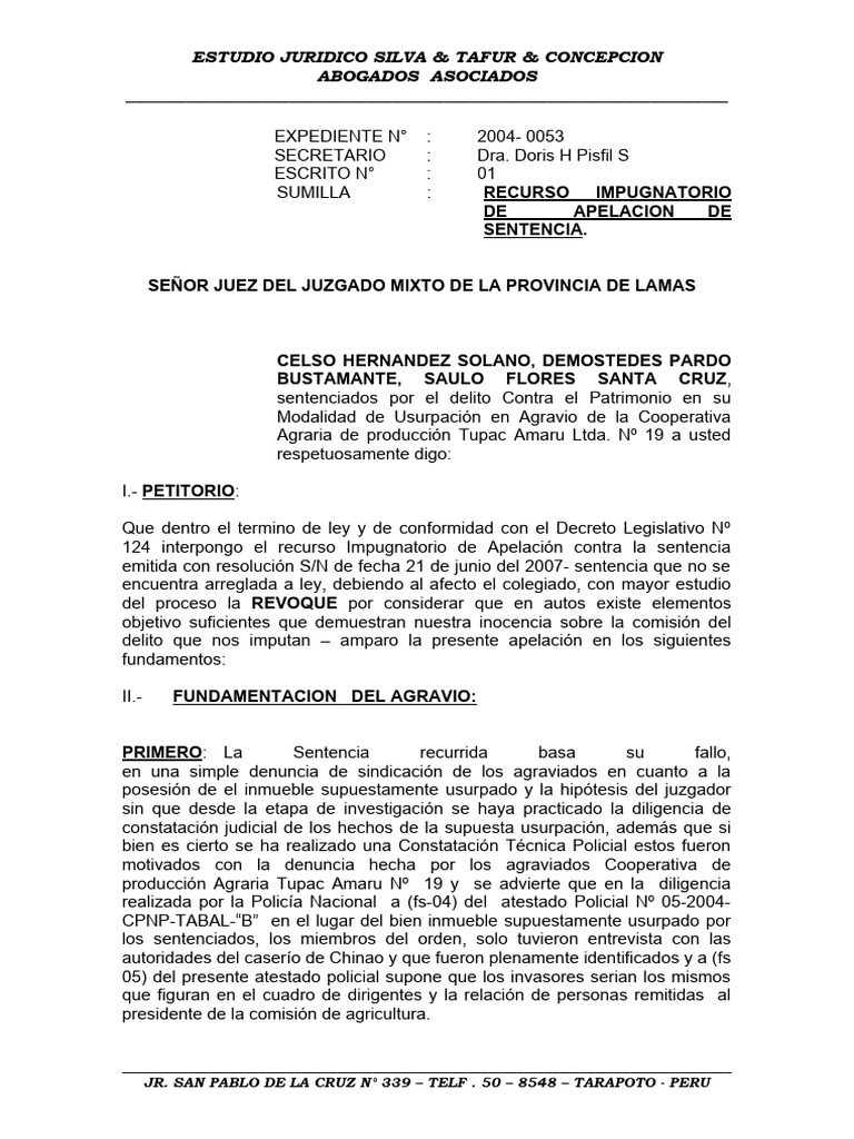 Recurso de Apelación de Sentencia | PDF | Sentencia (ley) | Apelación