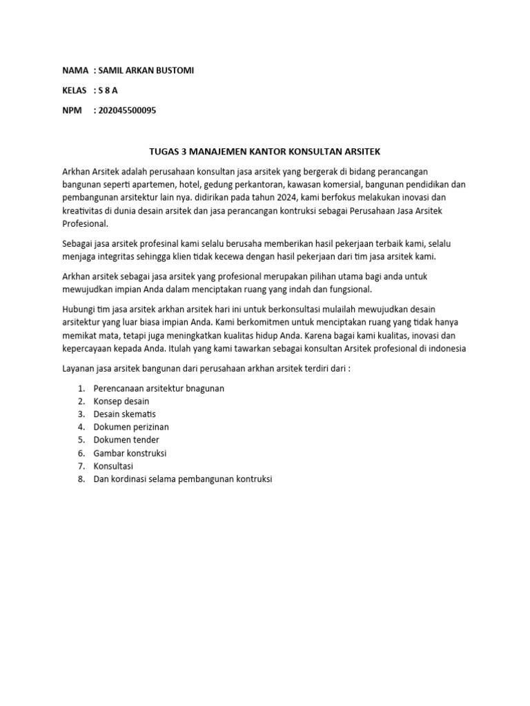 Penyusunan Kantor Konsultan Arsitek | PDF