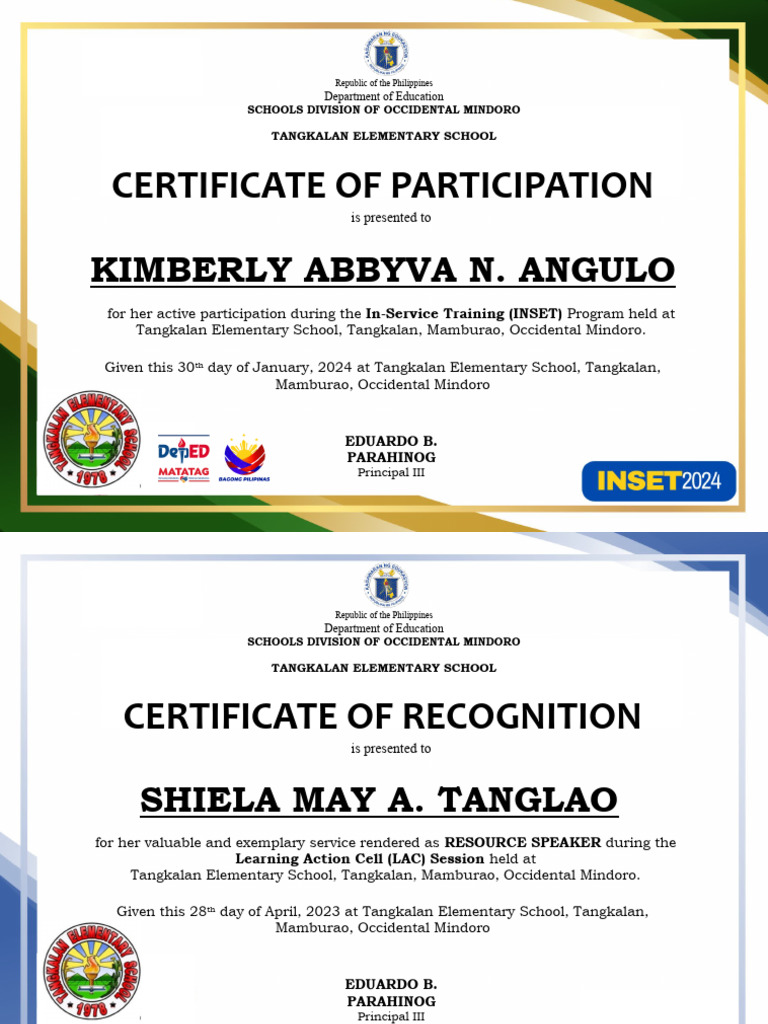 Inset Certificates | PDF | Philippines Inset Certificates | PDF | Philippines