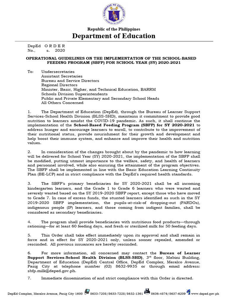 DO SBFP-Guidelines Comments v5 FinalDraft-Aug-13 | PDF