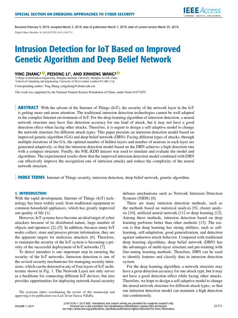 20 Intrusion Detection For Iot Based On Improved Genetic 2evnxeukex Pdf Deep Learning
