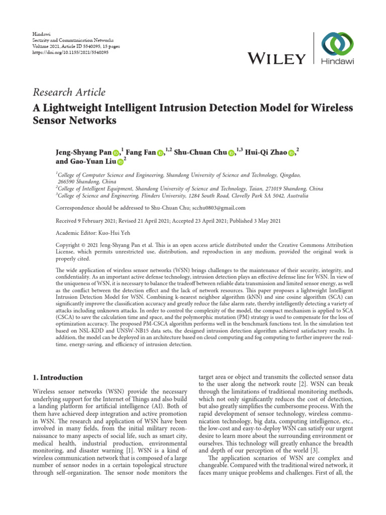 Research Article A Lightweight Intelligent Intrusion Detection Model