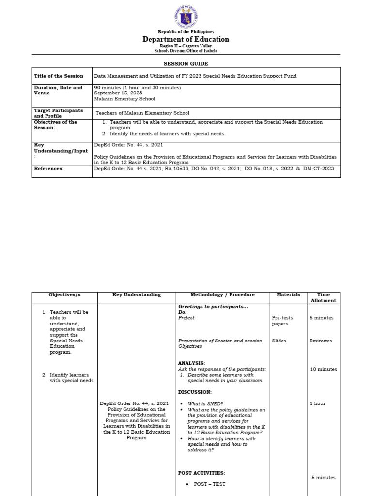 Session Guide Sned | Download Free PDF | Special Education | Learning