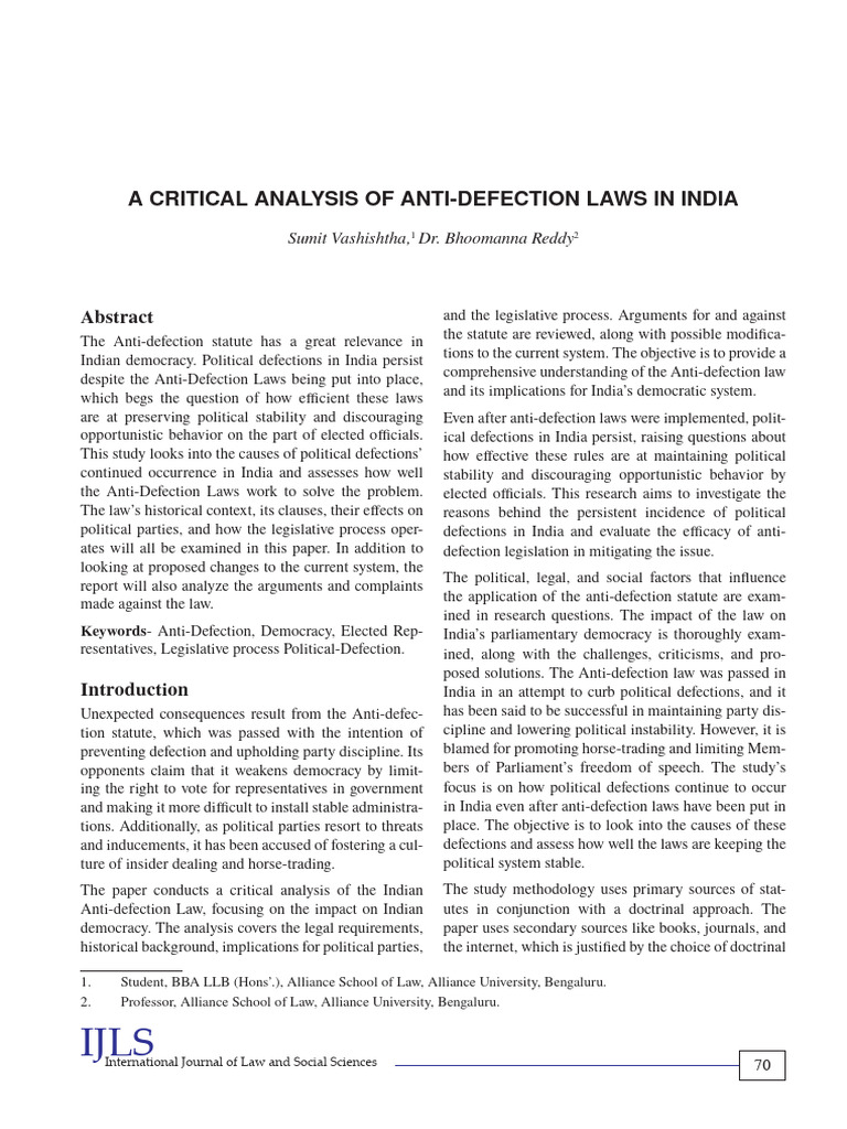A Critical Analysis of Anti-Defection Laws in Indi | PDF | Democracy ...