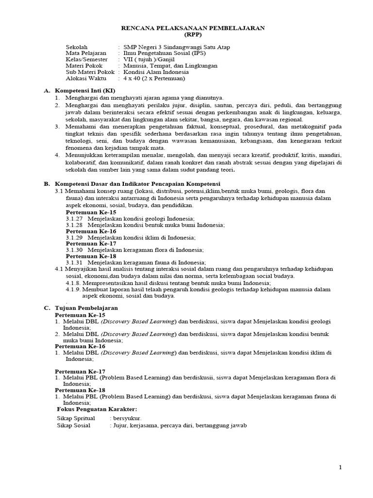 RPP K-13 IPS-VII Kondisi Alam Indonesia No 005 | PDF