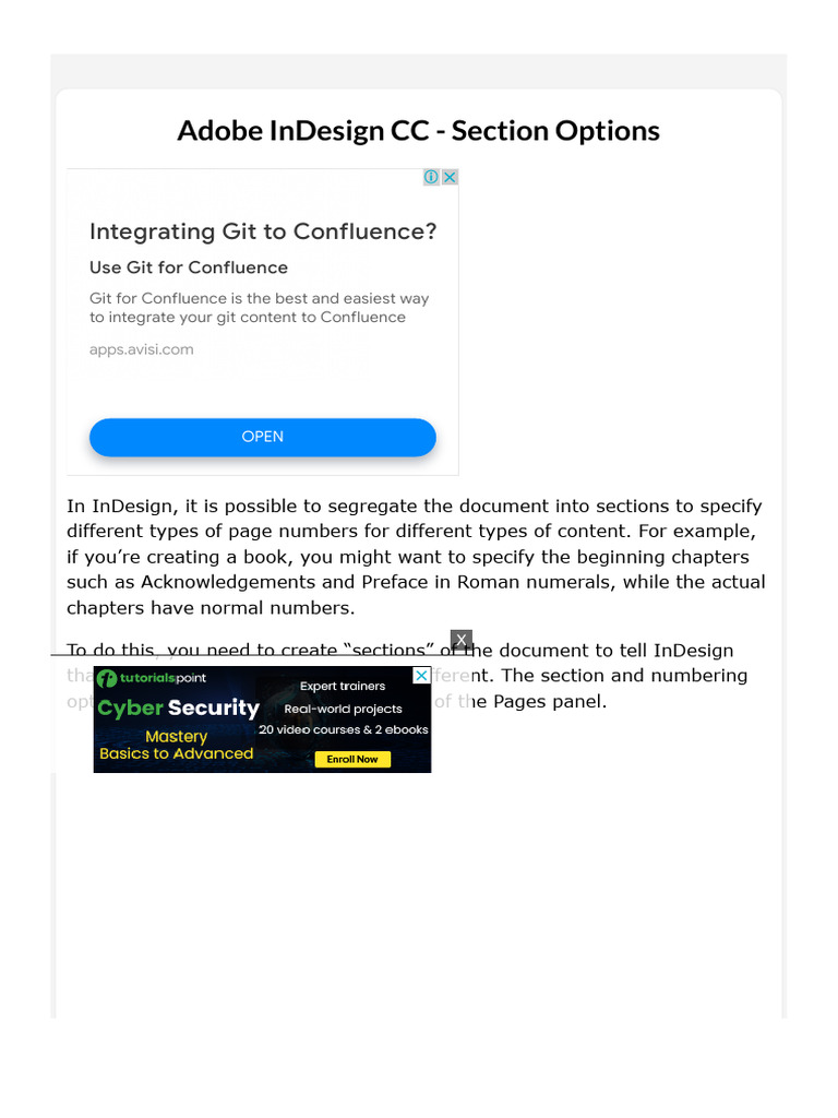 InDesign CC: Section Numbering Guide | PDF